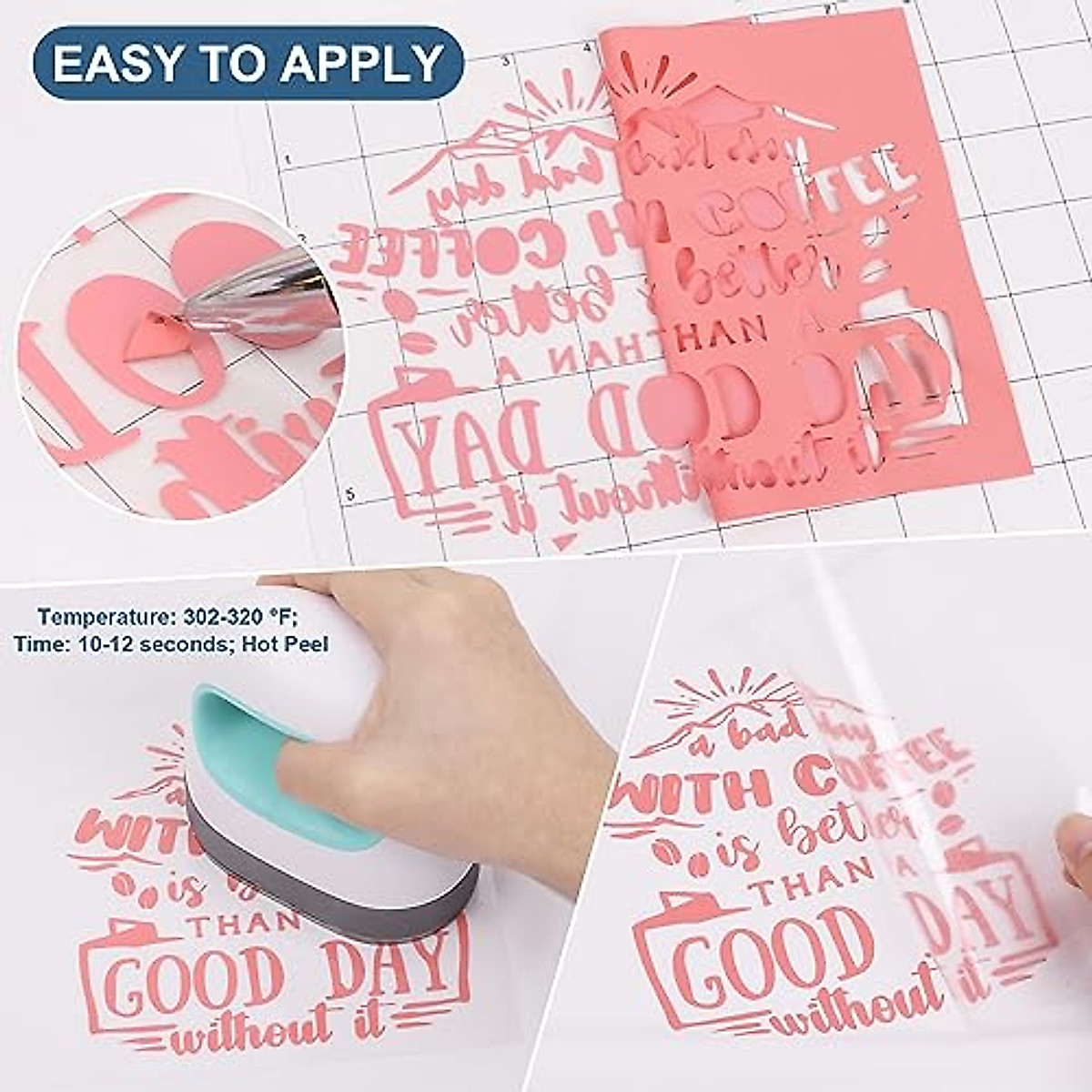 VINYL FROG Coral Heat Transfer Vinyl Rolls, 12"x25ft Coral Iron on Vinyl for Cricut & Cameo, White HTV Vinyl Roll for All Cutter Machine, Easy to Cut & Weed for Heat Press Design