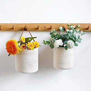 Cotton Rope Basket with Handle for Baby Laundry Basket Toy Storage Blanket Storage Hanging Basket Round Multi-Purpose Woven Wall Rope Basket for Home White S