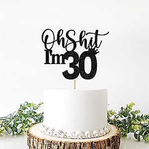 30th Birthday Cake Topper, Happy 30th Birthday Cake Decorations, 30 and Fabulous, Cheers to 30 Years, Funny 30th Birthday Party Decorations Black Glitter