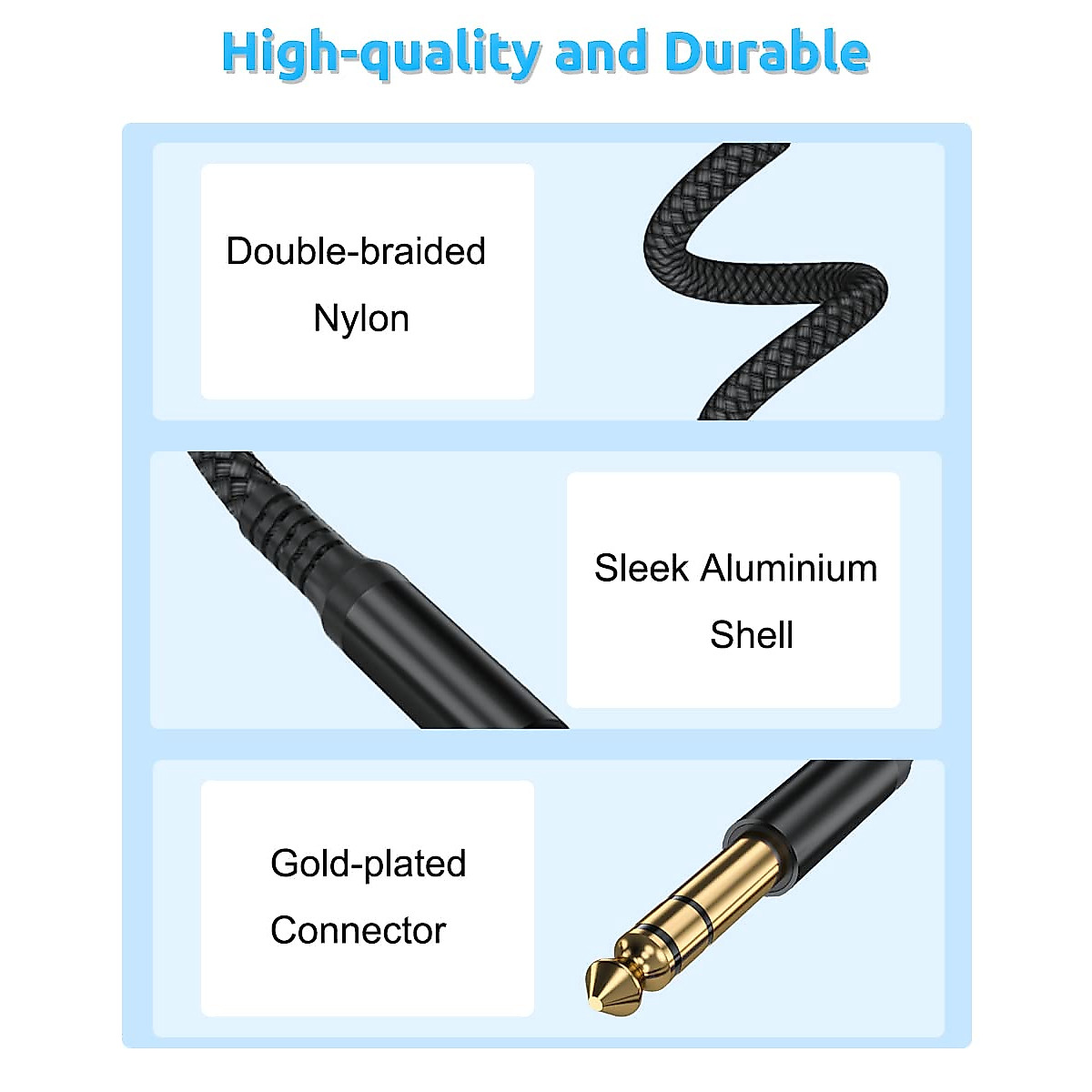 Itramax 1/4 inch TRS Audio Cable 10 FT,Straight 6.35mm Male Jack Balanced Stereo Cord,6.35 Instrument Interconnect Wire for Electric Guitar,Bass,Keyboard,Mixer,Monitor,Amplifier/Amp,Speaker Studio