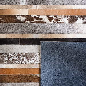 SAFAVIEH Studio Leather Collection 4' x 6' Ivory / Brown STL215A Handmade Mid-Century Modern Leather Area Rug