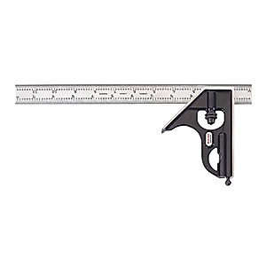 Starrett Steel Combination Square with Square Head - 12" Blade Length, Forged and Hardened Steel Heads, Reversible Lock Bolt, Scriber, 4R Graduation Type - C33H-12-4R