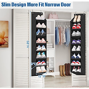 SLEEPING LAMB 2 Pack Narrow Over The Door Shoe Organizer with 8 Large Deep Pockets, Hanging Shoe Rack for Closet Door Storage for Boots, Sneakers (Black)