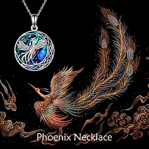 ONEFINITY Celtic Phoenix Jewelry Gifts Sterling Silver Moon Phoenix Necklace Abalone Shell Nirvana of Phoenix Pendant for Women