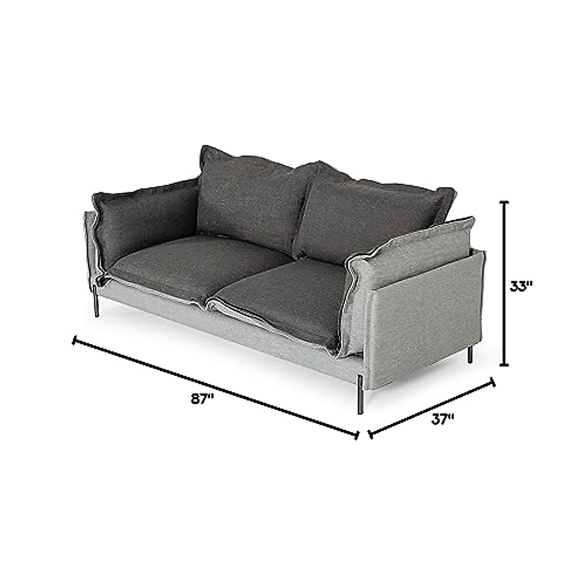 Limari Home Roch Collection Modern Style Living Room Fabric Upholstered Sofa with Titanium Alloy Metal Legs, Gray