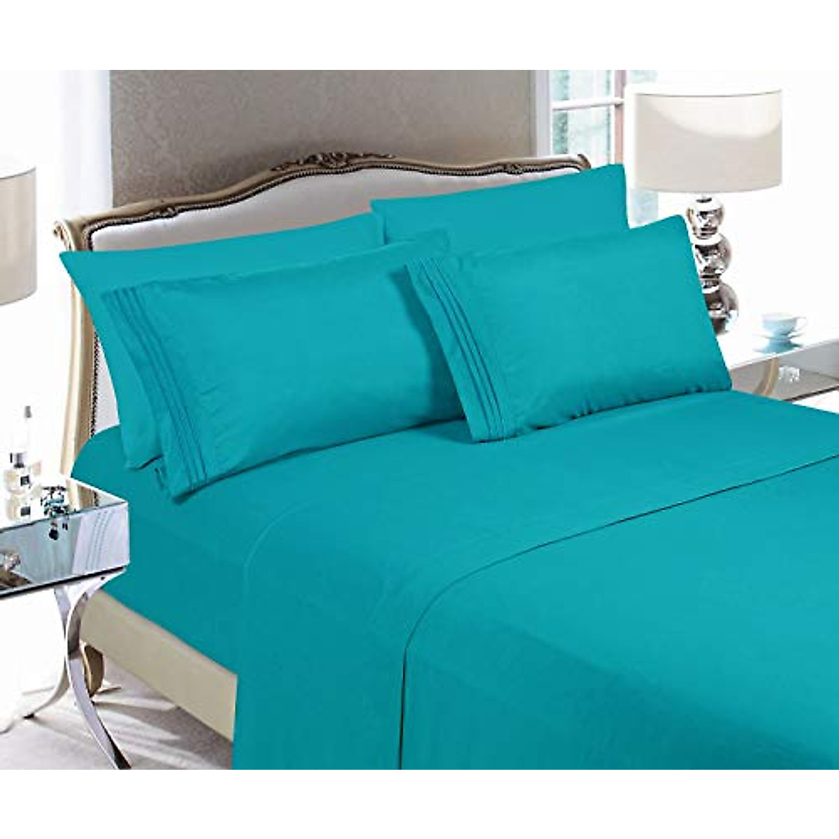 Elegant Comfort Luxury 4-Piece Bed Sheet Set - Luxury Bedding 1500 Thread Count Egyptian Quality, Wrinkle Resistant Cool & Breathable, Easy Elastic Fitted, King, Teal