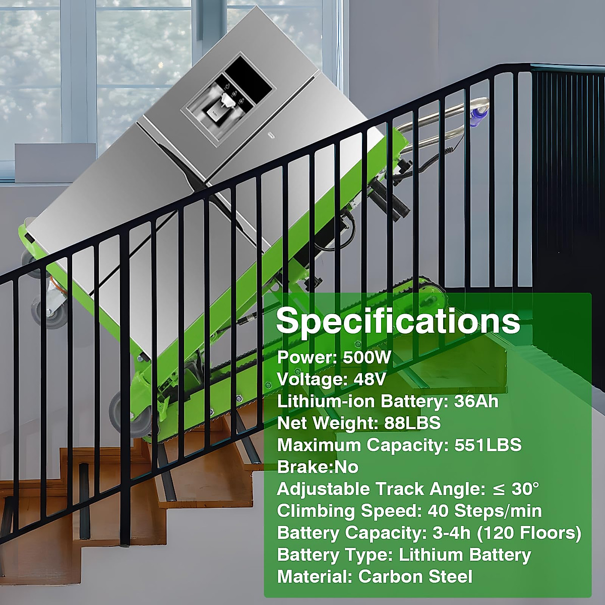 NPLJIKE Electric Stair Climbing Hand Trucks Cart Easy Up/Down with Solid Rubber Tires, 1200 W 880lb Max Load for Moving Warehouse Logistics Distribution 24Ah (Green Rubber Tracks)