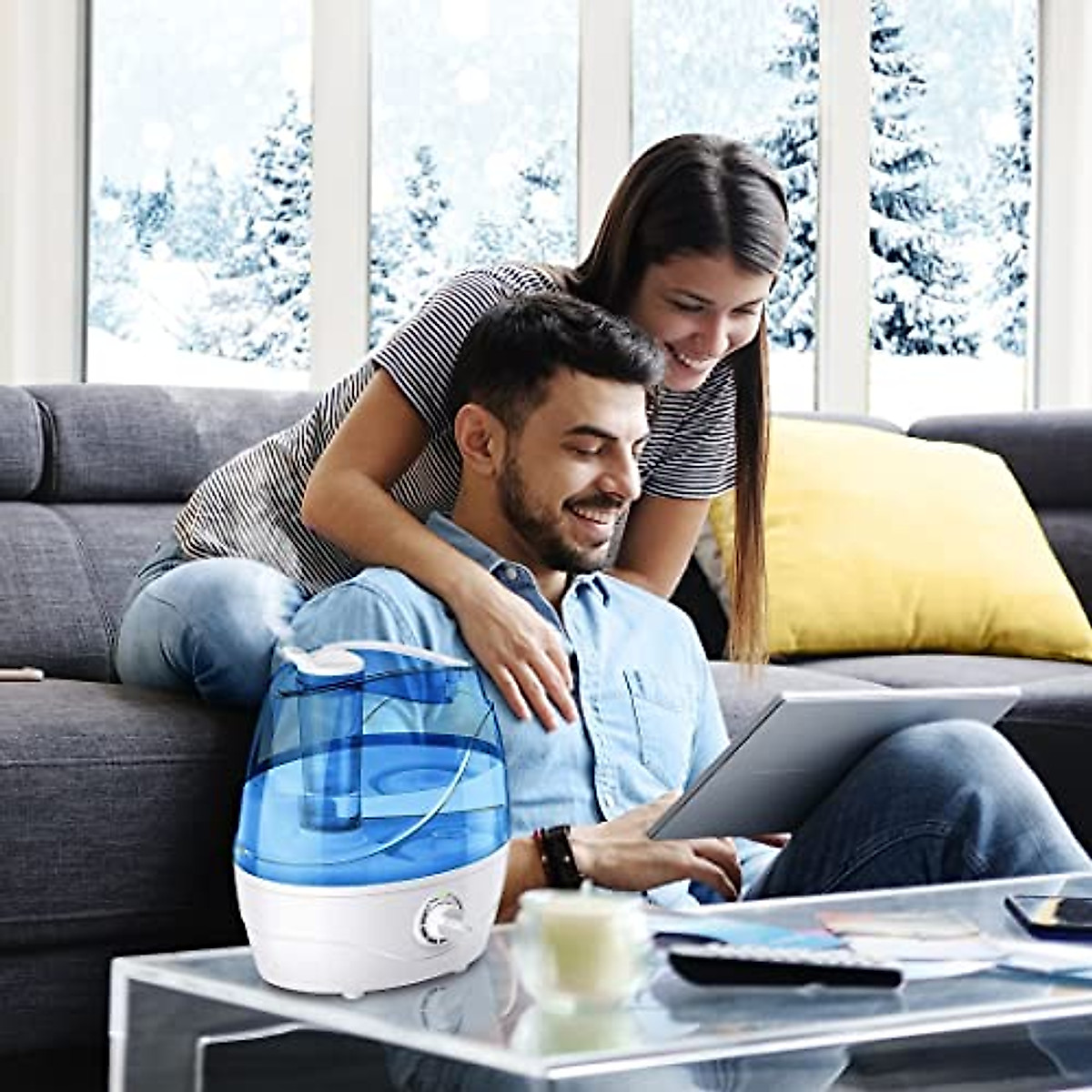 HemingWeigh Ultrasonic Humidifier with 28 Decibels, Safety Protection, Adjustable Mist, Easy to Clean Material, Tank with 2.2 Liter Capacity