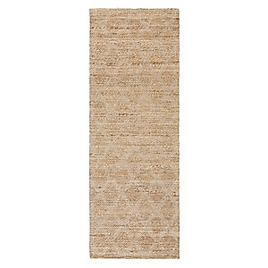 TOWN & COUNTRY TERRA Sol Interwoven Diamond Hand-Knotted Flatwoven 100% Natural Jute Runner Area Rug, Natural, 2'5"x7"