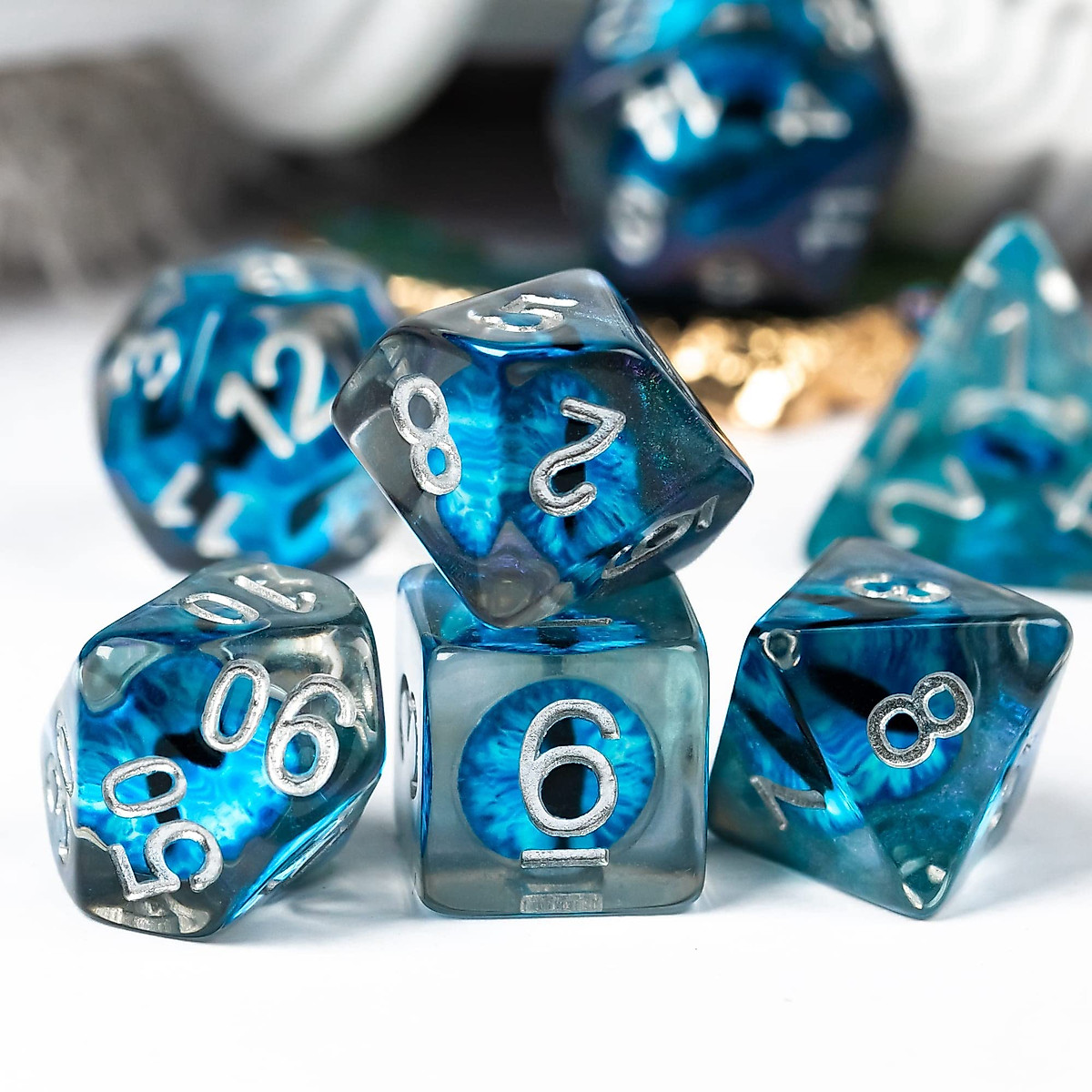 Cusdie 7Pcs/Set Polyhedral Dice Set Translucent Clouds DND Dice Set D&D Dice for Dungeons and Dragons RPG Game (Blue)