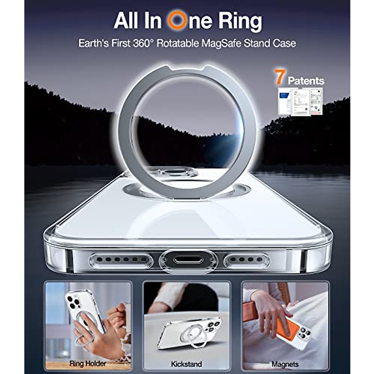 TORRAS 360° Rotatable Magnetic Stand for iPhone 14 Pro Case Clear [8X Military Grade Protection] [Compatatible with MagSafe] Not Yellowing Slim thin Shockproof case for iPhone 14 Pro Phone Case, Clear