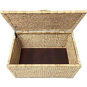 eHemco Heavy-duty Water Hyacinth Wicker Storage Trunk with Metal Frame, 30 by 17.5 by 17.5 Inches, Natural