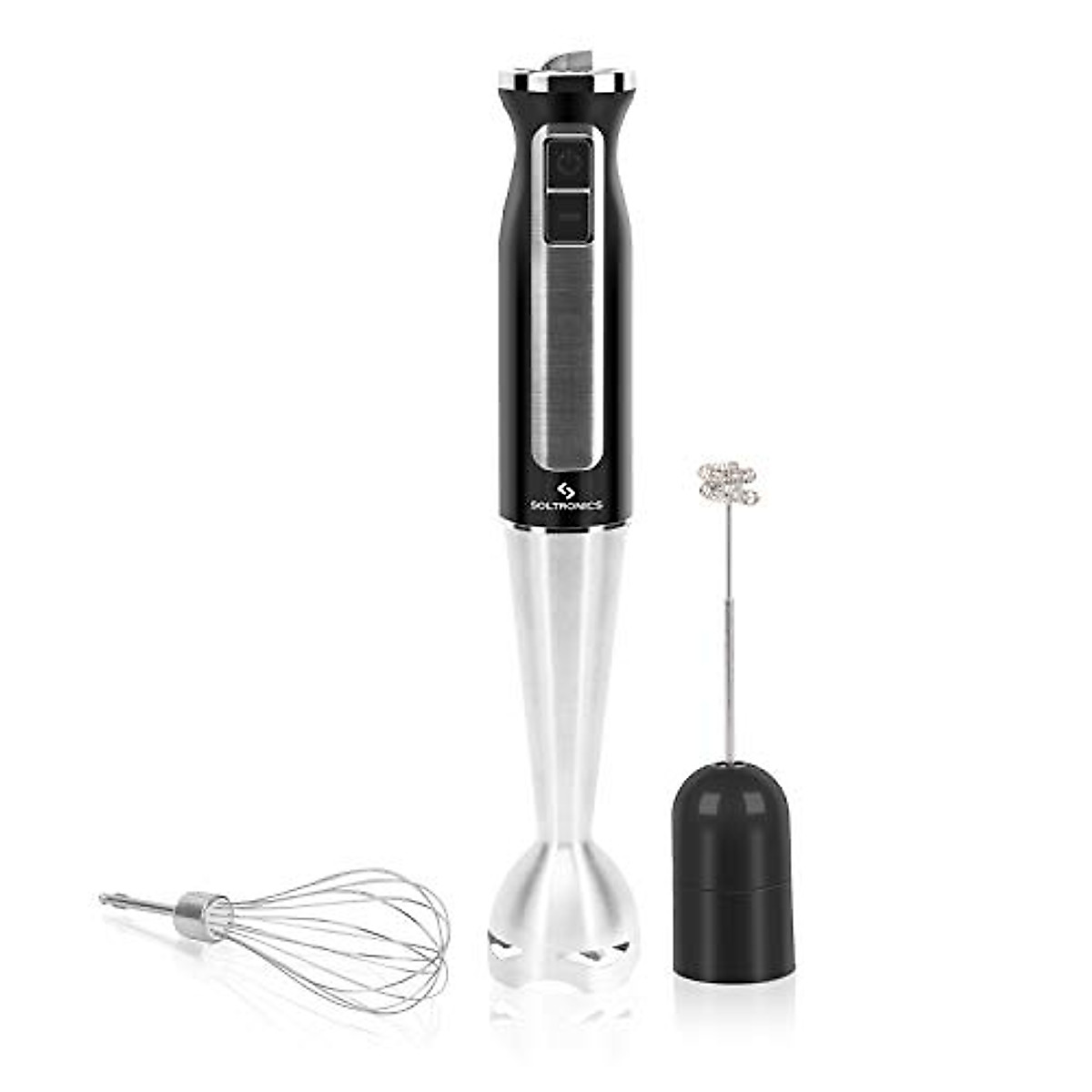 SOLTRONICS 3-in-1 Hand Blender, 3-in-1, 8-Speed 500 Watts Stick Blender with Milk Frother, Egg Whisk for Smoothies, Coffee Milk Foam, Puree Baby Food, Sauces and Soups, BPA-Free, Black