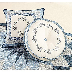 Modern Heirloom Collection Charlotte Square Embroidered Decorative Pillow 16x16'' Bedspread, Blue