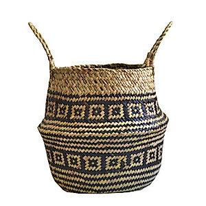 NUOBESTY Woven Seagrass Belly Basket Grocery Tote Basket for Storage Plant Pot Basket Laundry Picnic (Size M)