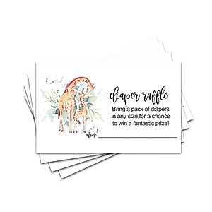 Giraffe Diaper Raffle Tickets 25 Pack, Baby Shower Prize Games Gender Neutral - Greenery Theme Jungle Printed Card Set