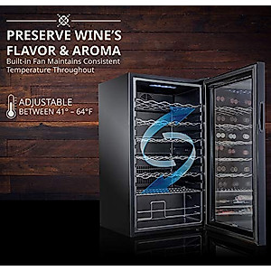 Ivation 34 Bottle Compressor Wine Cooler Refrigerator with Wi-Fi Smart App Control Cooling System | Large Freestanding Wine Cellar Fridge For Red White Champagne or Sparkling, Black Glass Door & Lock