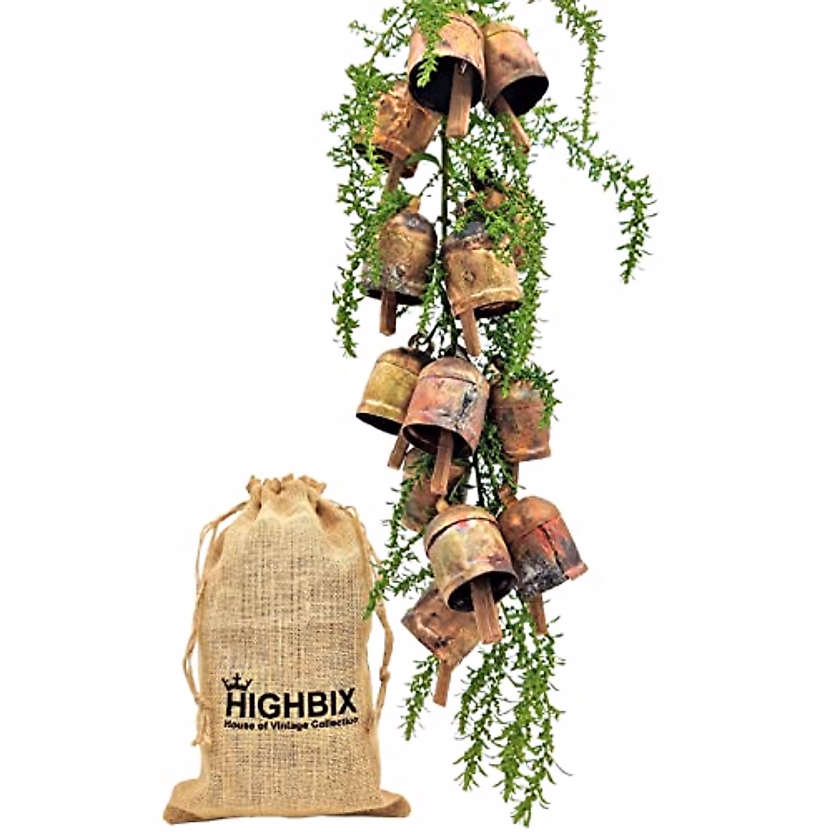 HIGHBIX Rusty Harmony Cow Bells 10 Pieces Vintage Handmade Rustic Lucky Christmas Hanging 2inch Bells with Wooden Striker