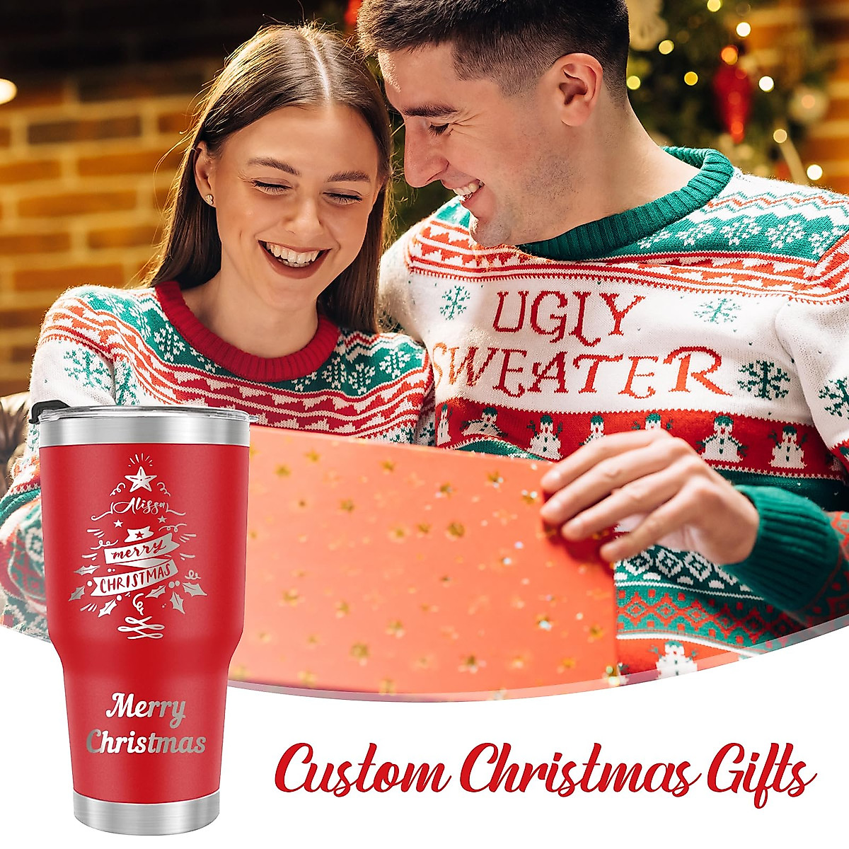 Personalized Tumbler with Names Text - Custom Stainless Steel Insulated Tumblers Personalized 30 Oz Coffee Tumbler with Engraving Name - Personalized Christmas Birthday Gifts for Women Men, 25 Designs