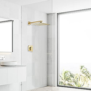 Brushed Gold Shower Faucet GGStudy Single Function Shower Trim Kit with Rough-in Valve Shower Set Bath Rainfall Shower Faucet System 10 inch Square Stainless Steel Metal Shower Head
