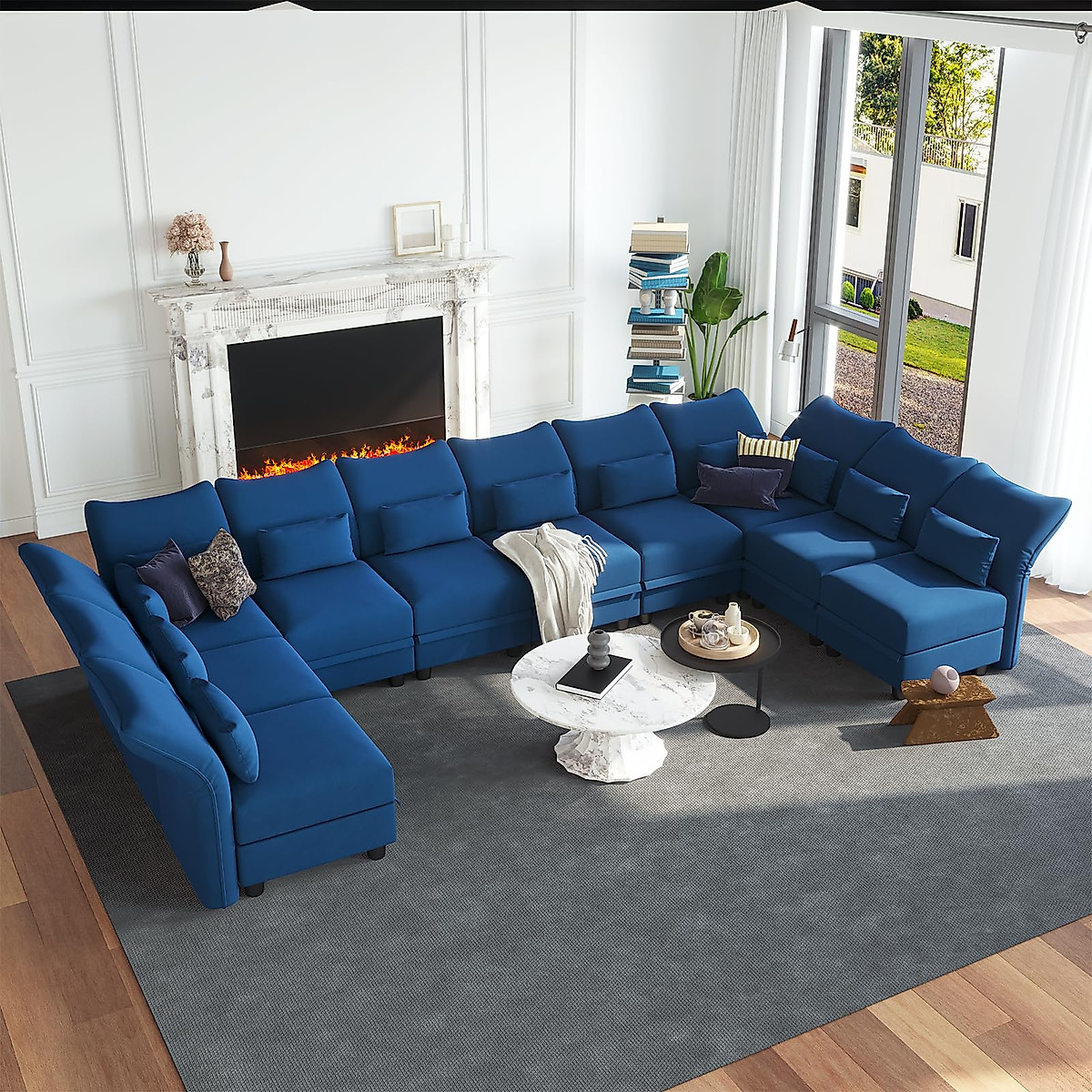 LLappuil Sectional Couch Convertible Oversize U Shaped Modular Sectional Sofa with Storage Easy Clean Anti-Scratch 10 Seat Velvet Sectional for Living Room, Blue