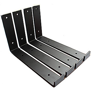 4 Pack - 9.25"L x 6"H x 1.5"W J Lip Shelf Bracket Rustic Industrial Farmhouse Iron Metal Wall Floating Shelf Bracket Metal Shelf Bracket, Industrial Shelf Bracket, Shelf Supports with Screws