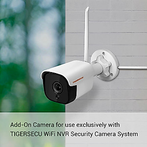 TIGERSECU Add-On Camera for use only 1080P WiFi NVR Security System, Weatherproof, AI Human Detection (Power Supply Sold Separately)
