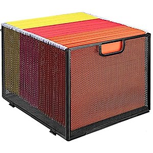 ProAid Hanging File Organizer, Potable File Box with Handle, Mesh Metal Hanging File Folder Frame, Letter Size, Suitable for Home and Office, Black
