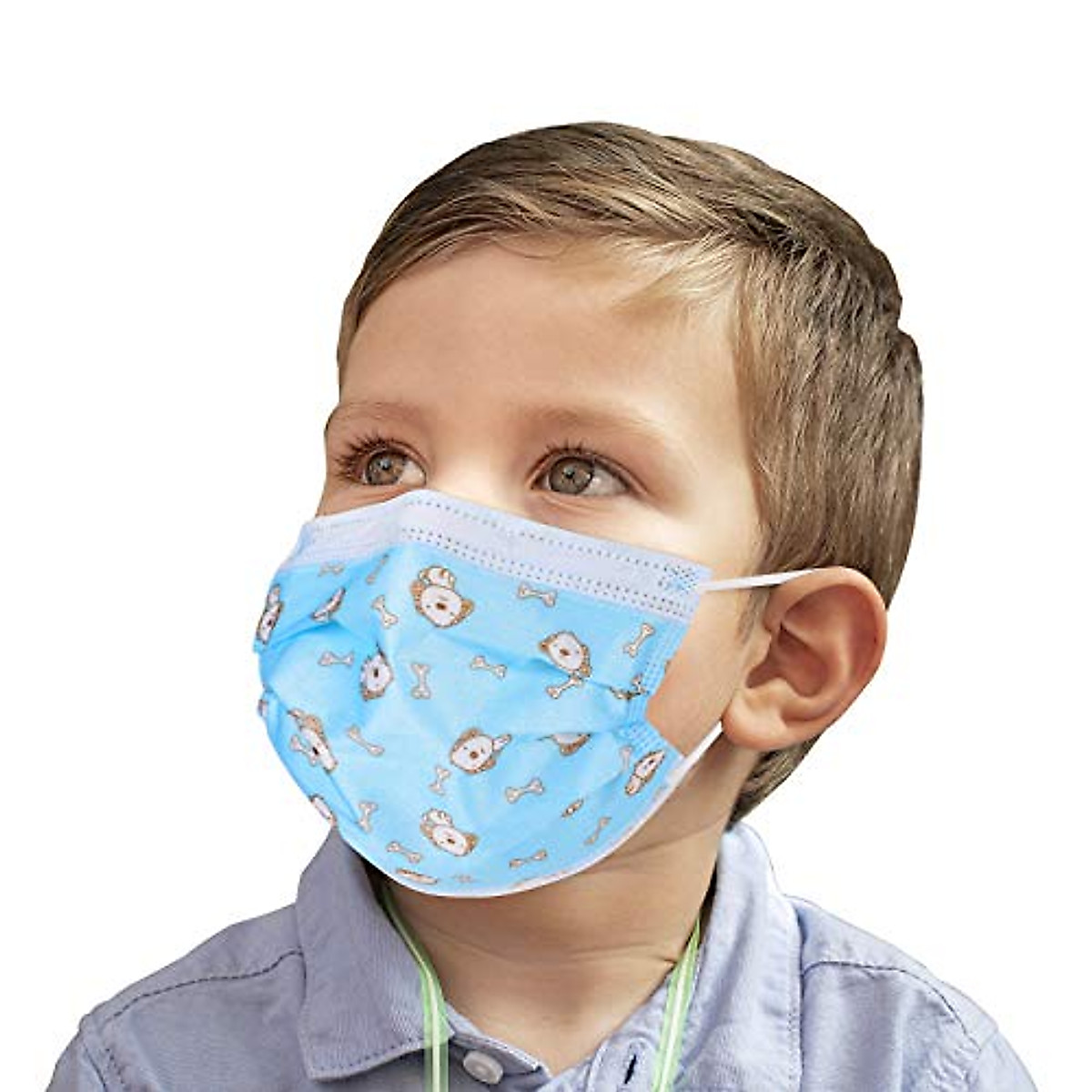 Hannah Linen Kids Disposable Face Masks - 50 Pieces Pack - 3 PLY, Breathable & Comfortable - For Daily Use - Indoor & Outdoor (50, Blue Design)