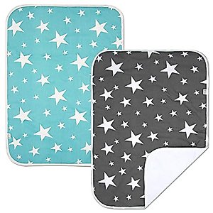 PEKITAS 2 Pack Waterproof Diaper Changing Pads Travel Friendly Super Soft Fabric Size 23 X 29.5 inches (Large,1-3 Year),Stars Series