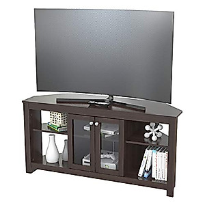 Inval Corner TV Stand with Glass Doors, Espresso