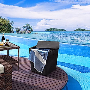 YITAHOME Outdoor Coffee Table with Extra Storage 11.5 Gallon Resin Rattan Side Table for Patio Decor,Cushions(Black)