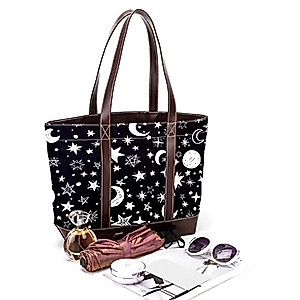 Black and White Stars Moon Tote Bags Large Leather canvas Purses and Handbags for Women Top Handle Shoulder Satchel Hobo Bags