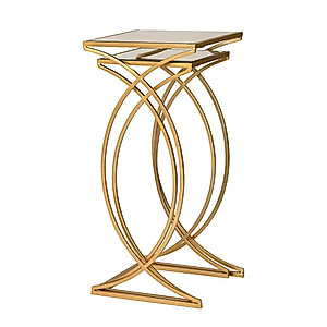 glitzhome Nesting Side Tables, Set of 2 End Tables with Metal Frame & Tempered Glass Top, Coffee Tables Decorative Accent Tables for Bedroom, Living Room, Home Office - Golden