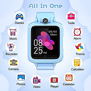 Lterfear Smart Watch for Kids, Kids Watch with 14 Games HD Camera Touch Screen Alarm Music Player Calculator Calendar Video & Audio Recording, Birthday Gift Toys for 4-12 Years Old Boys, Blue