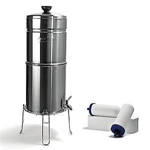 ProOne Big+ Gravity Water Filter System - High Capacity 3-Gallon Polished Stainless Steel NSF Certified Water Filter Dispenser & 2 Filters