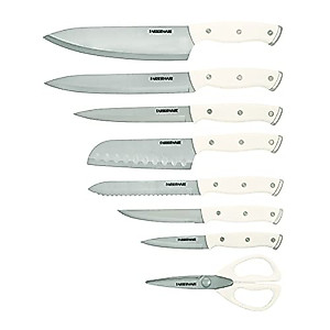 Farberware Edgekeeper Triple Riveted Knife Block Set with Built in Sharpener, 14-Piece, White