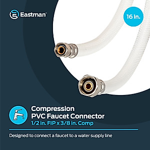 Eastman 16 Inch Flexible Faucet Connector, 1/2 Inch FIP Outlet x 3/8 Inch Compression Inlet Connection, Reinforced PVC Supply Line with Nickel-Plated Brass Nuts, 48131