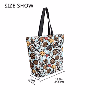 ALAZA Doodle Dog Print Cute Animal Large Canvas Tote Bag Shopping Shoulder Handbag with Small Zippered Pocket