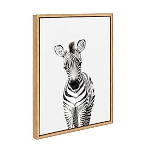 Kate and Laurel Sylvie Baby Zebra Animal Print Portrait Framed Canvas Wall Art by Amy Peterson, 18x24 Natural