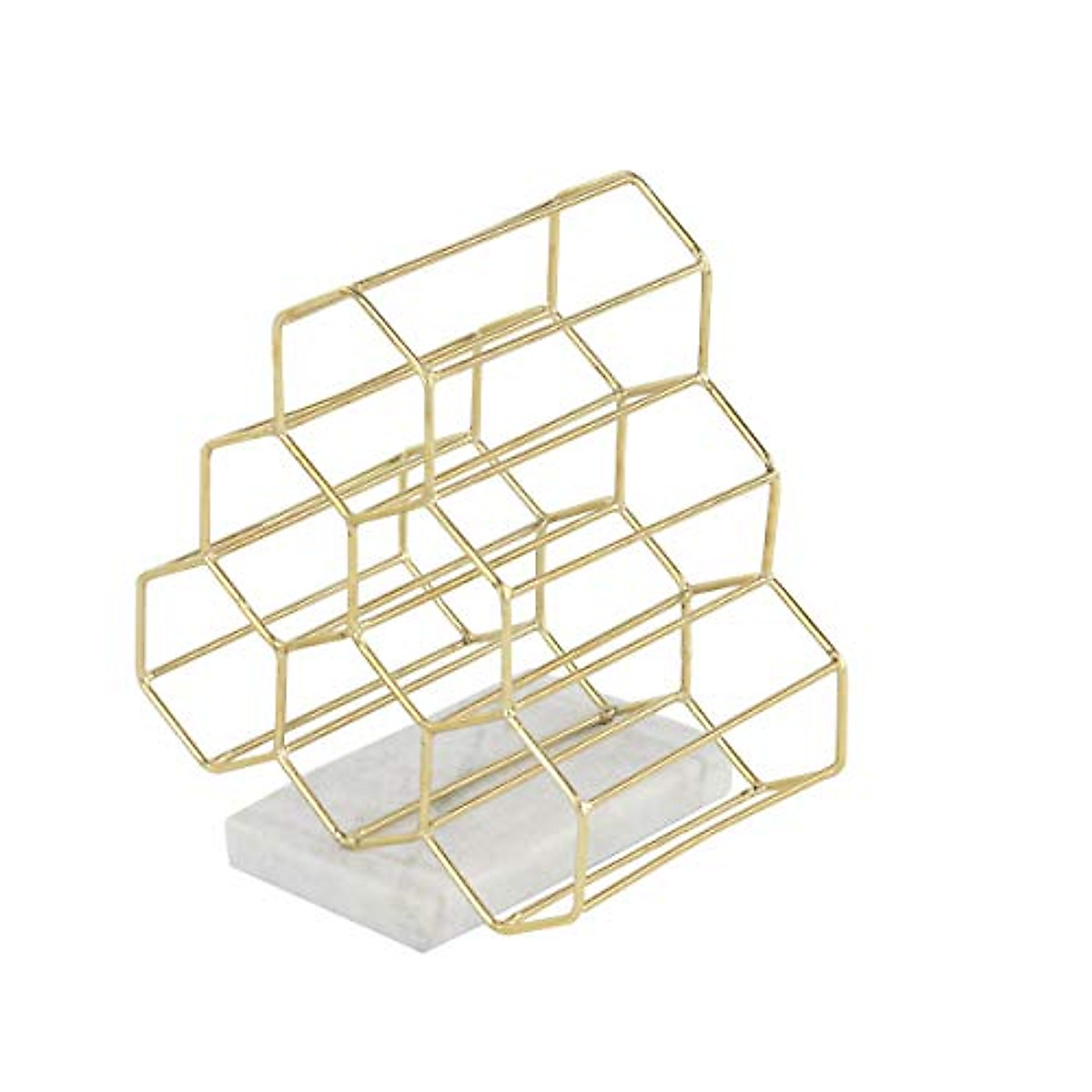 Deco 79 Marble 6 Bottle Wine Rack with Marble Base, 9" x 12" x 13", Gold