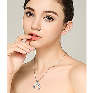 DAOCHONG S925 Sterling Silver Crescent Moon Tooth Horn Pendant Necklace for Women