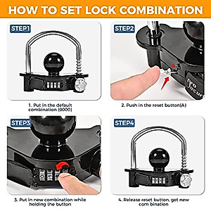 HonesaLoc Trailer Hitch Locks U-Shape Universal Adjustable Storage Security Heavy Duty Patent Design Trailer Coupler Lock with Combination Lock - Black