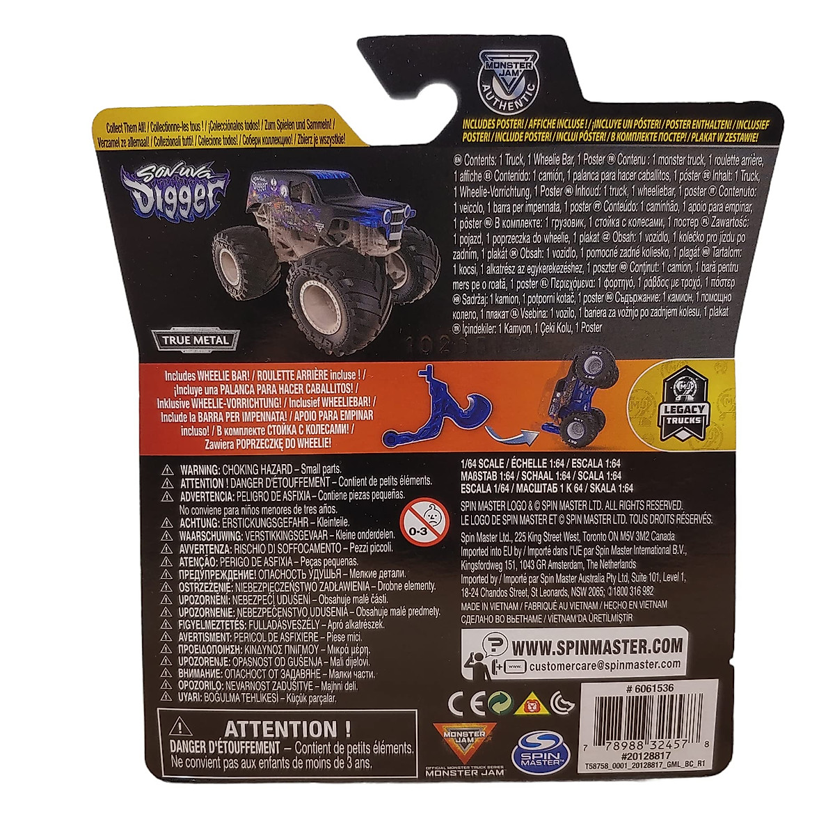 Monster Jam, Official Son-Uva Digger Monster Truck, Die-Cast Vehicle, Legacy Trucks Series, 1:64 Scale