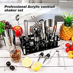 Cocktail Shaker Set, 23-Piece Boston Stainless Steel Bartender Kit with Acrylic Stand & Cocktail Recipes Booklet, Professional Bar Tools for Drink Mixing, Home, Bar, Party (Include 4 Whiskey Stones)