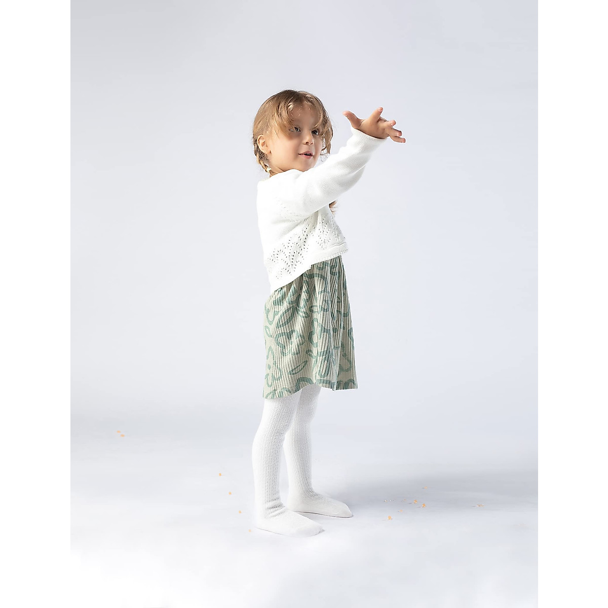 Petrass Baby Girls Cable Knitted Tights Infant Full-Footed Seamless Cotton Tights New-born Girls Seamless Leggings (Black/Ivory/Grey, 0-3 Months)