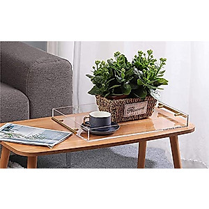 11x14 Clear Acrylic Tray with Gold Handle,Rectangular Acrylic Decorative Tray for Home Decor,Party,Ottoman,Makeup,Spill-Proof Acrylic Serving Tray for Food,Breakfast,Coffee