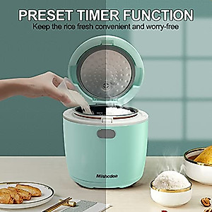 Mishcdea Smart Mini Rice Cooker 3 Cups Uncooked, One-Touch Small Rice Cooker 6 Cups Cooked, Personal Rice Multicooker Steamer With Non-Stick Inner Pot Delay Timer & Keep Warmer, For 1-2 People, Aqua