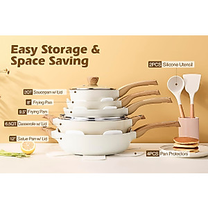 SENSARTE Nonstick Ceramic Cookware Sets, Pots and Pans Set Nonstick, 14 Pcs Induction Kitchen Cookware Sets, 100% Non-toxic Healthy Non Stick Cooking Set, PFAS PTFE PFOA PFOS Free