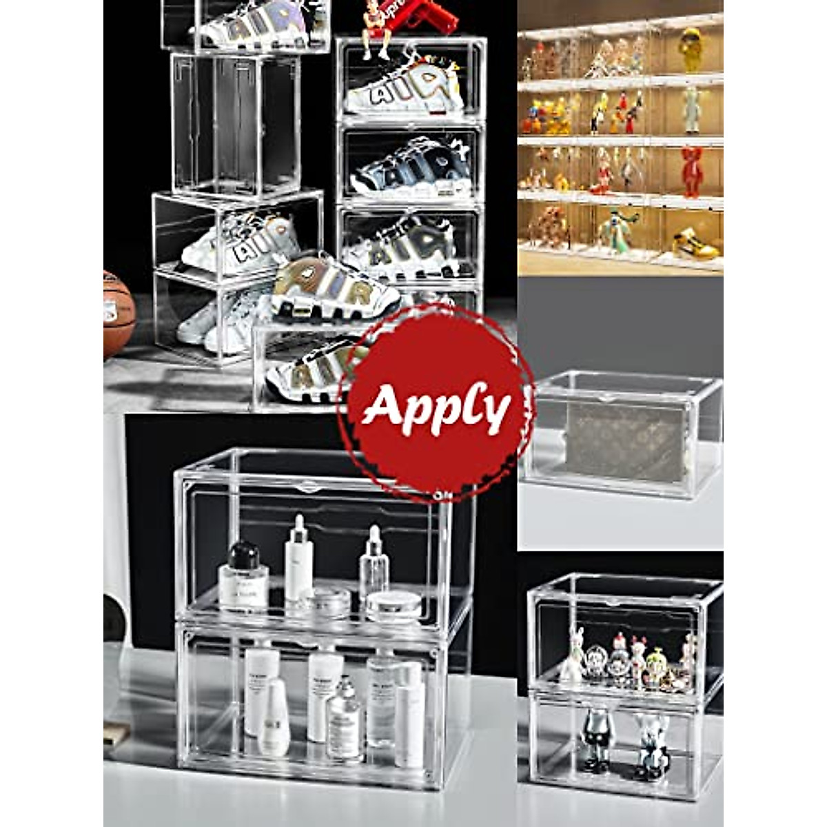 Three Piece Clear Shoe Box 360° Acrylic Clear Shoe Box Handbag Storage Display Box Stackable Shoe Box Drop Front Shoe Box Magnetic Door Organizer 14.37 * 7.87 * 10.63 inches for US size 14